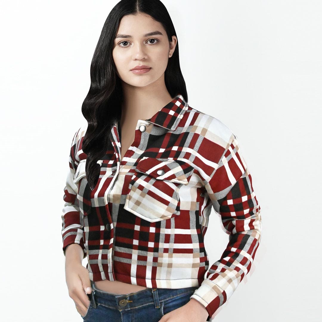 Women Cropped Plaid Checked Trendy Jacket – Deeds.pk